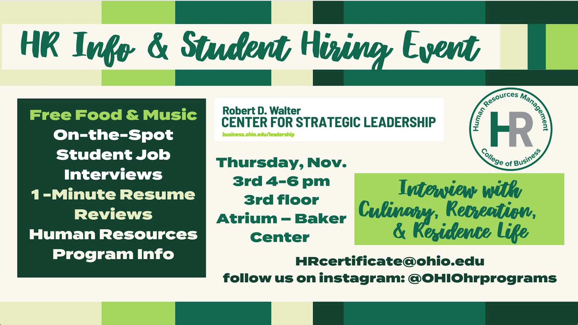 Human resources information and student hiring event set for Nov. 3